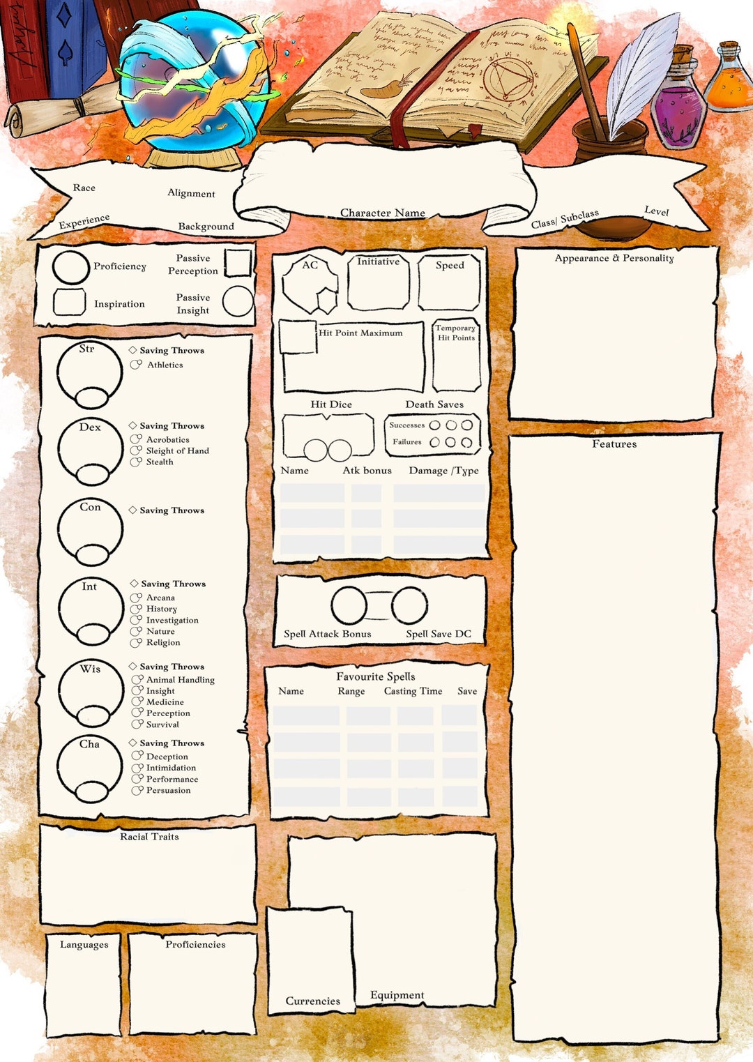Arcana / Dnd Wizard Character Sheet/ Dnd Character Sheet PDF/ Dnd ...