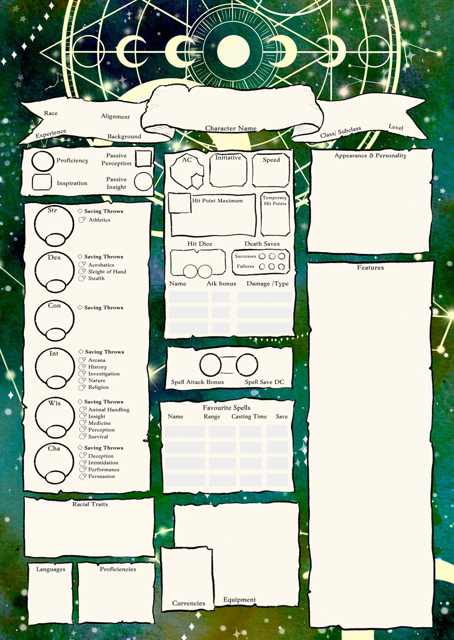 Celestial Skies / Dnd Character Sheet PDF / Dnd Character - Etsy
