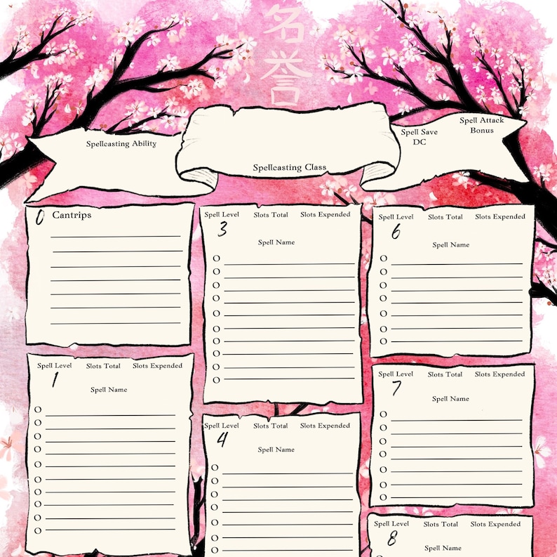 Hanami D&D Character Sheet: Japan Inspired 5e Journal (PDF) - Etsy
