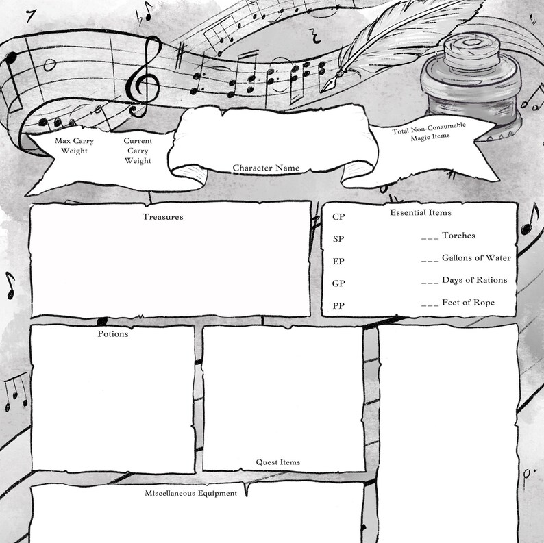 Sonata / Dnd Bard Character Sheet / Dnd Character Sheet PDF / Dnd 5e ...
