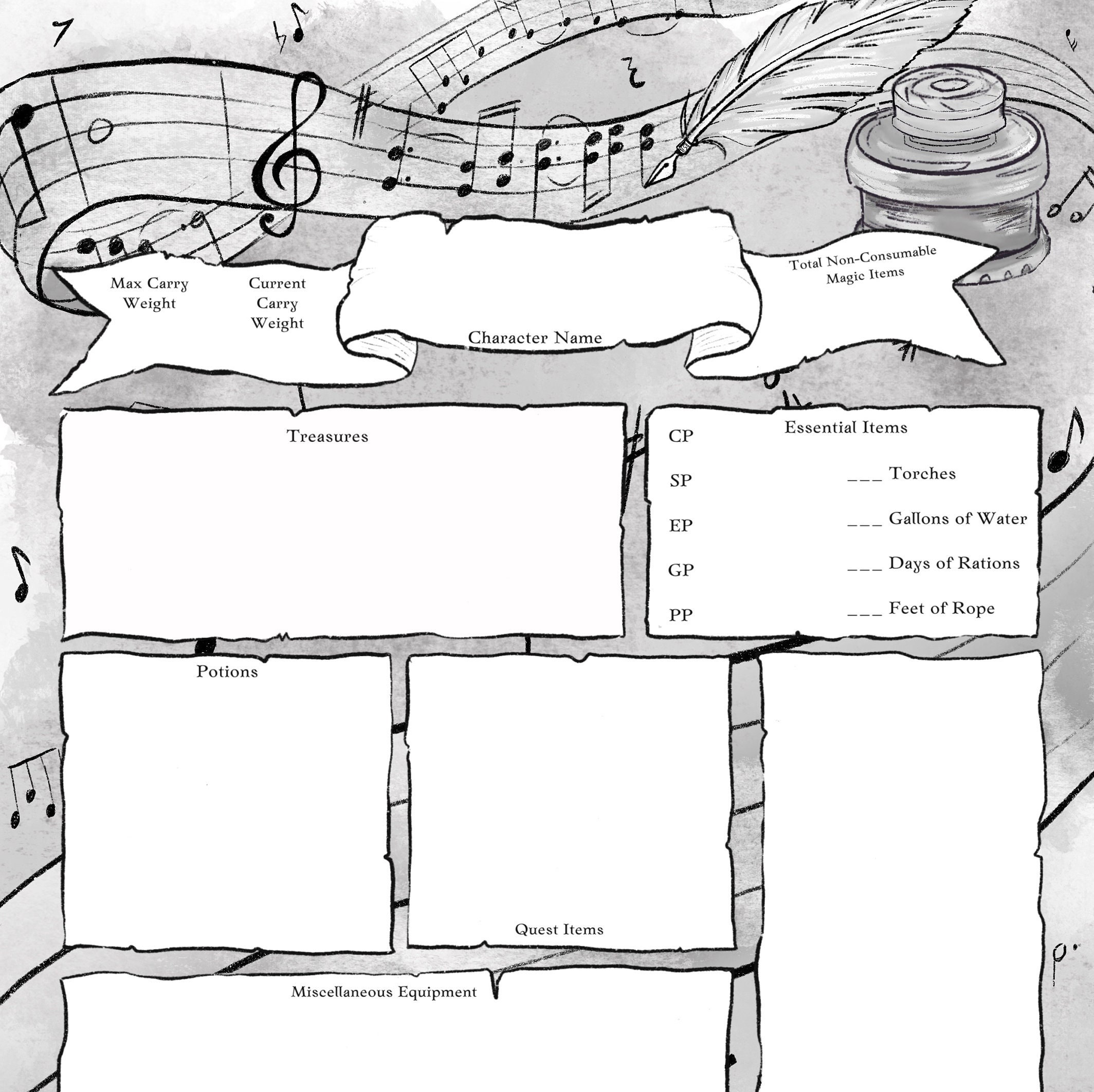 Sonata / Dnd Bard Character Sheet / Dnd Character Sheet PDF / - Etsy
