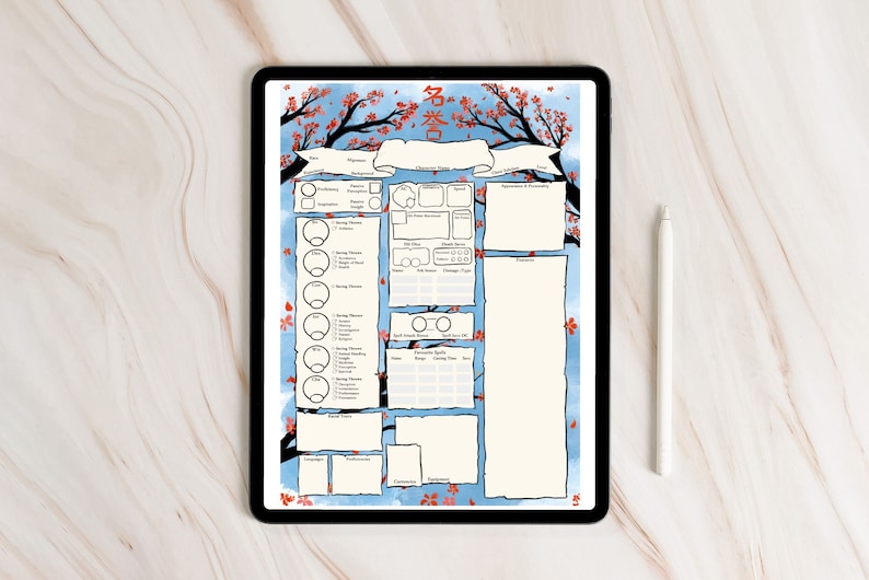 Hanami Dnd 5e Character Sheet: Japanese TTRPG Journal (digital Download ...