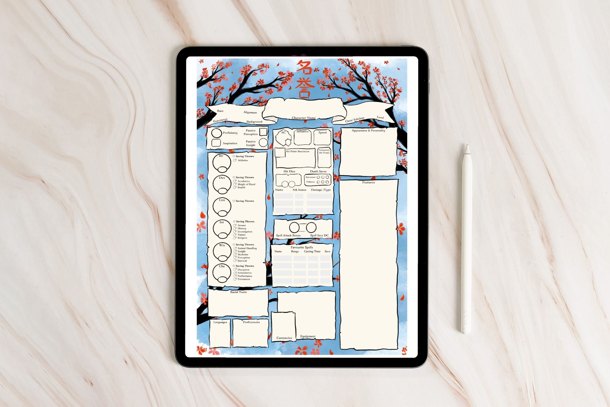 Hanami Dnd 5e Character Sheet: Japanese TTRPG Journal (digital Download ...