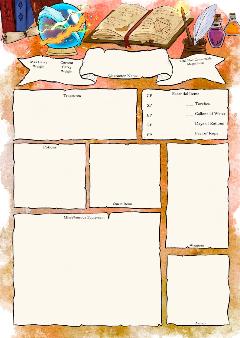 Arcana / Dnd Wizard Character Sheet/ Dnd Character Sheet PDF/ Dnd ...