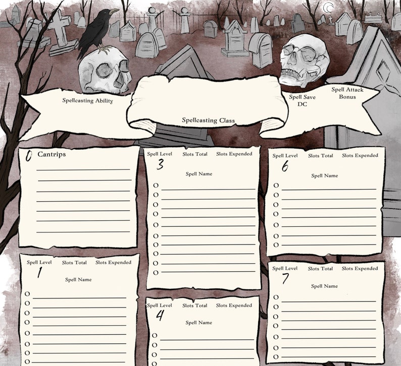 Graveyard Dnd 5e Character Sheet: Necromancer, Wizard, Cleric (PDF) - Etsy