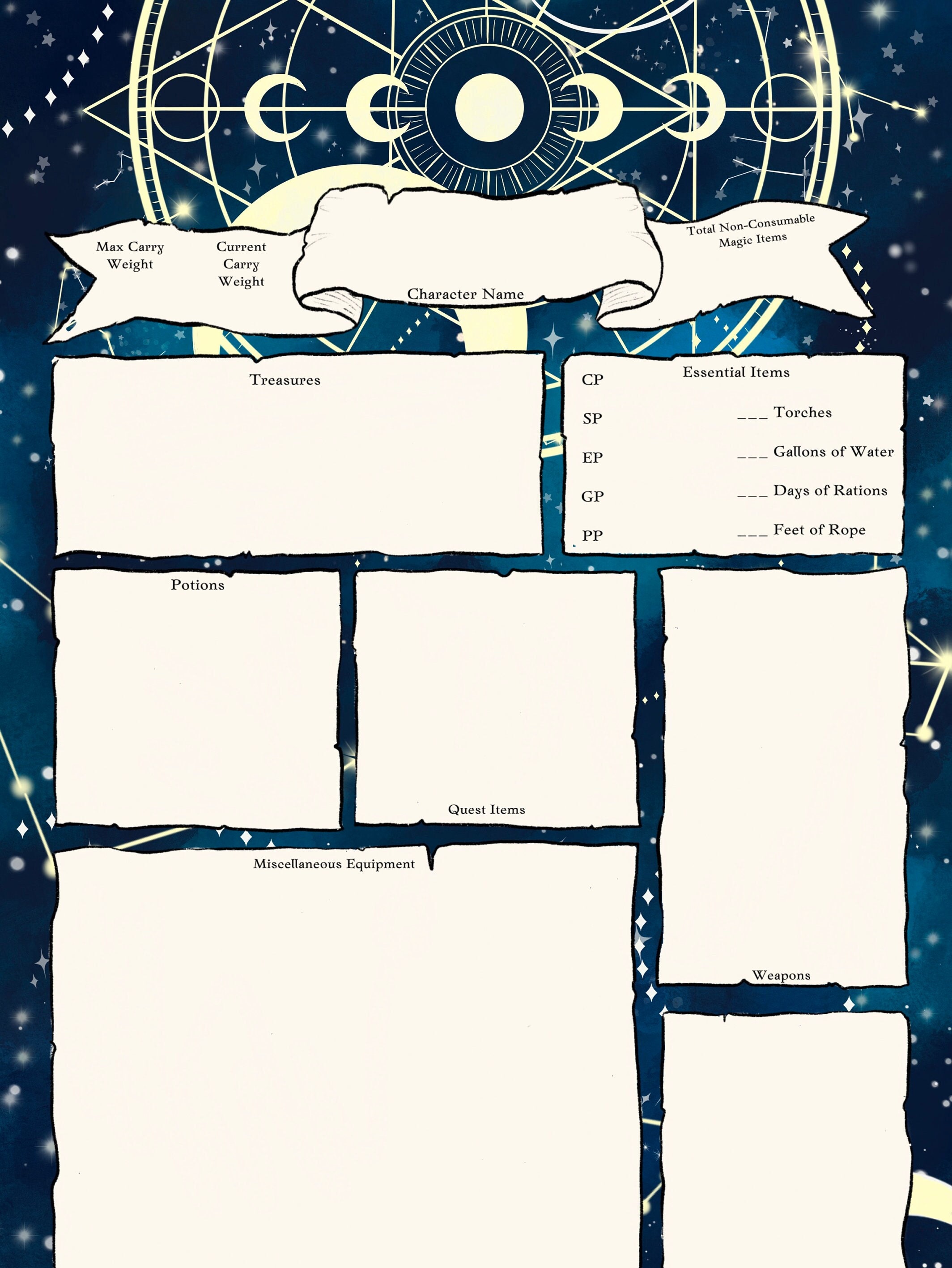 Celestial Skies / Dnd Character Sheet PDF / Dnd Character - Etsy UK