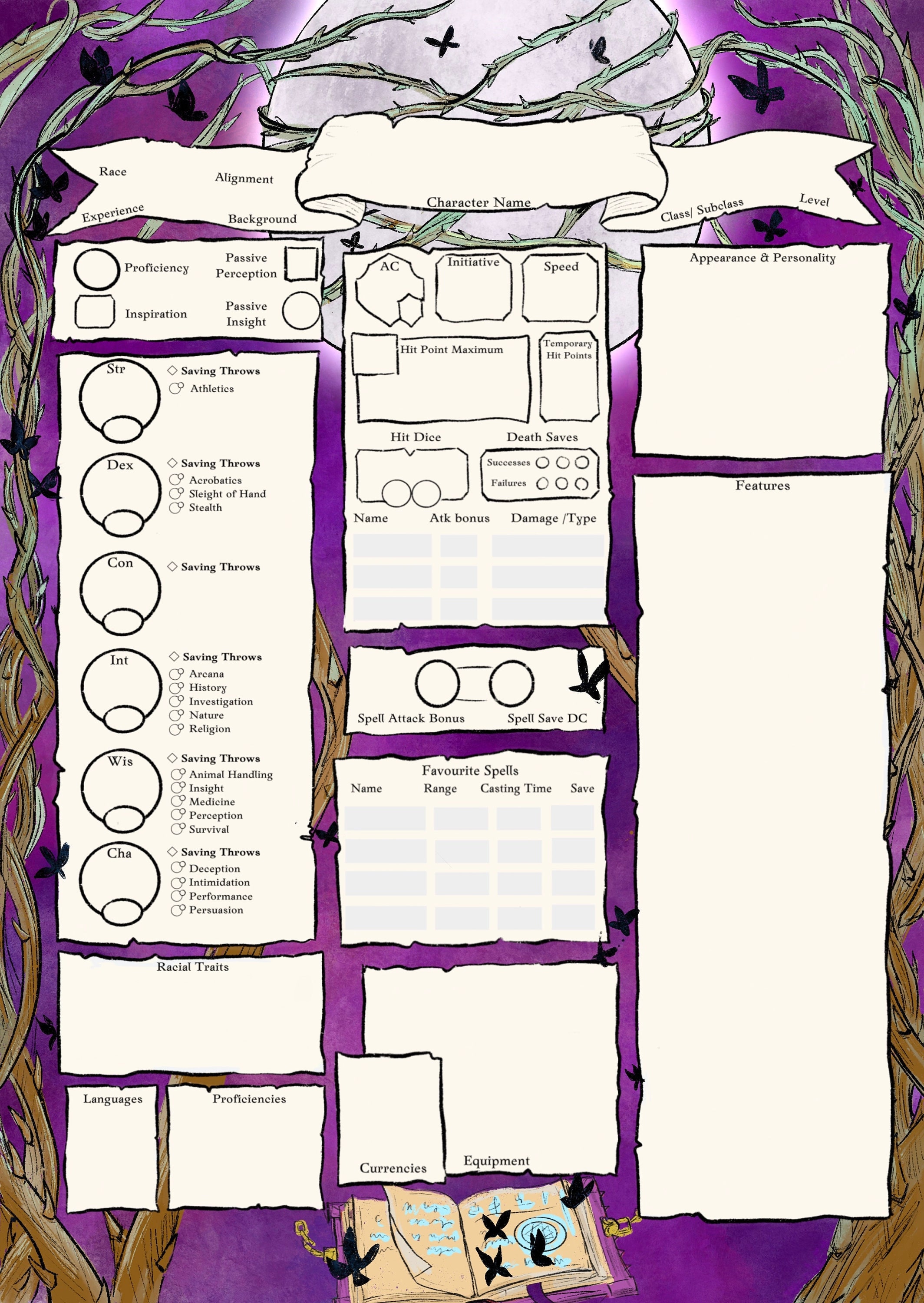 Lunar Fey / Dnd Character Sheet PDF / 5e Character Sheet Druid - Etsy ...