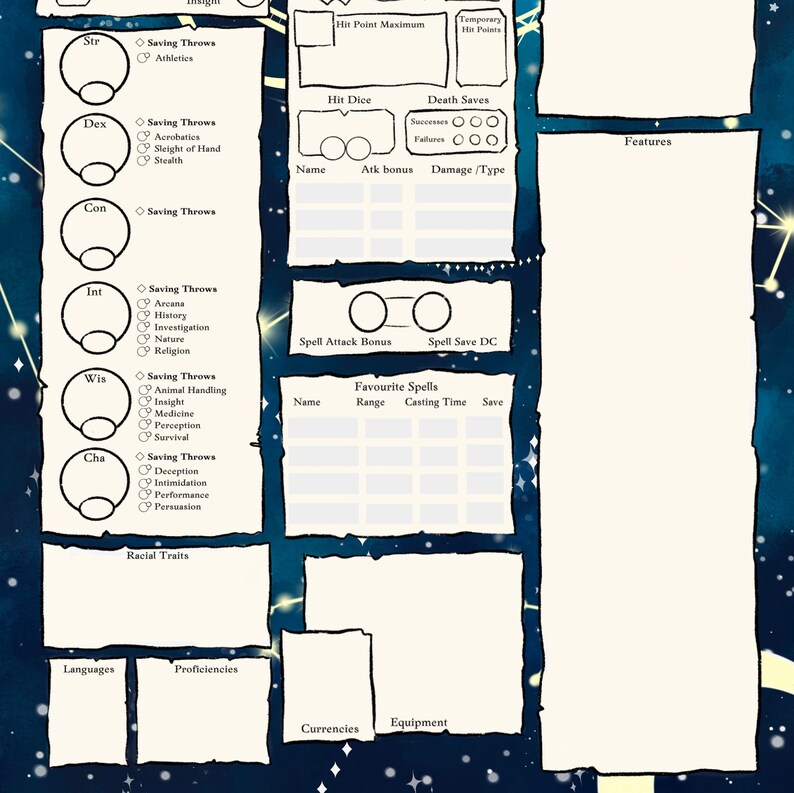 Celestial Skies / Dnd Character Sheet PDF / Dnd Character - Etsy UK