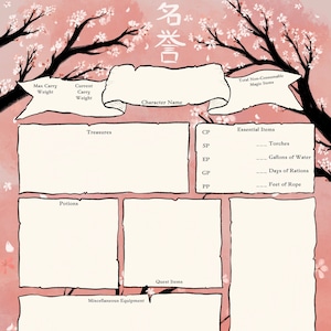 Hanami Dnd 5e Character Sheet: Japanese Cherry Blossom Design (PDF) - Etsy