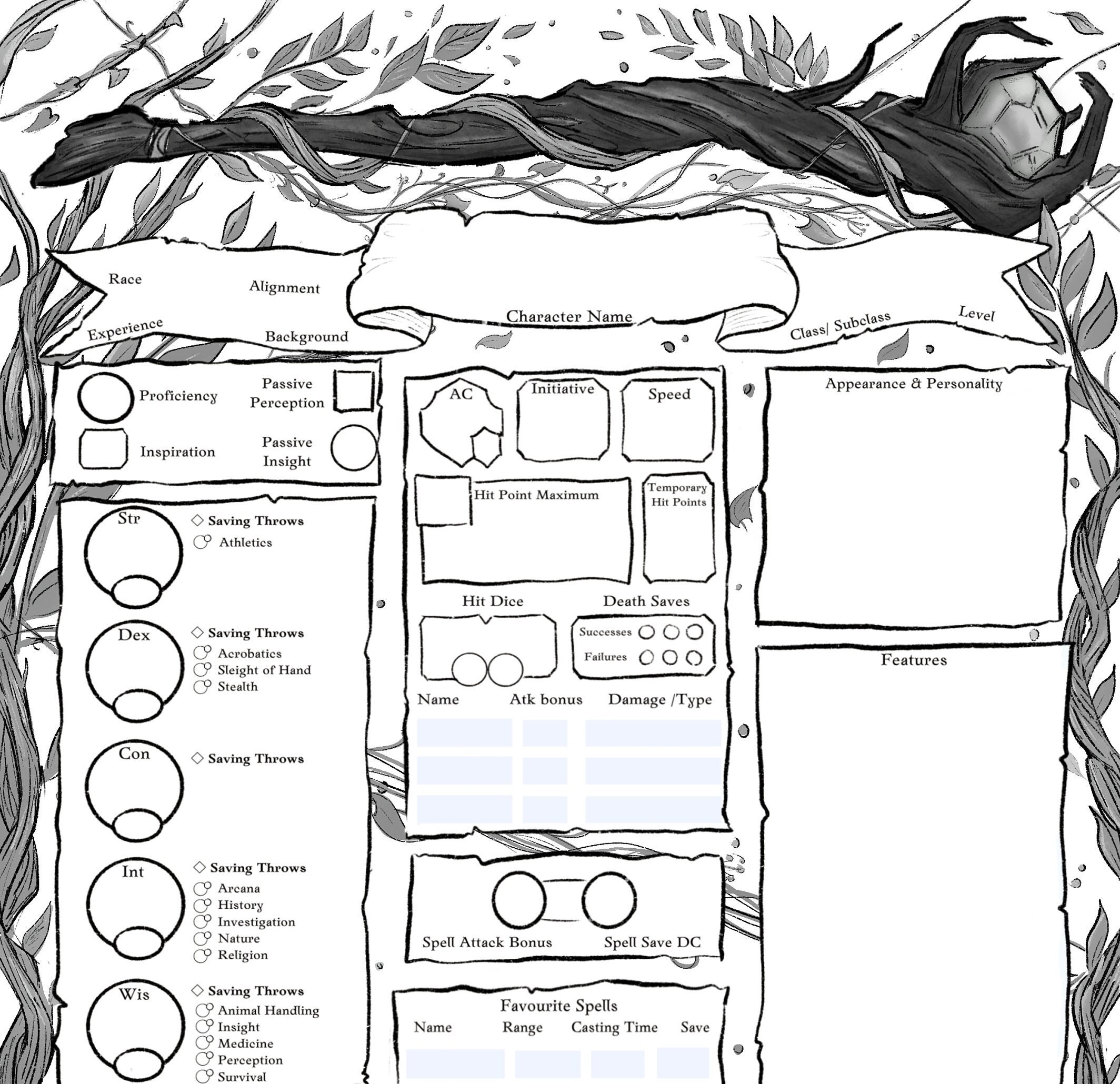 Secret Grove Dnd 5e Character Sheet: Hand-illustrated RPG Journal (PDF ...