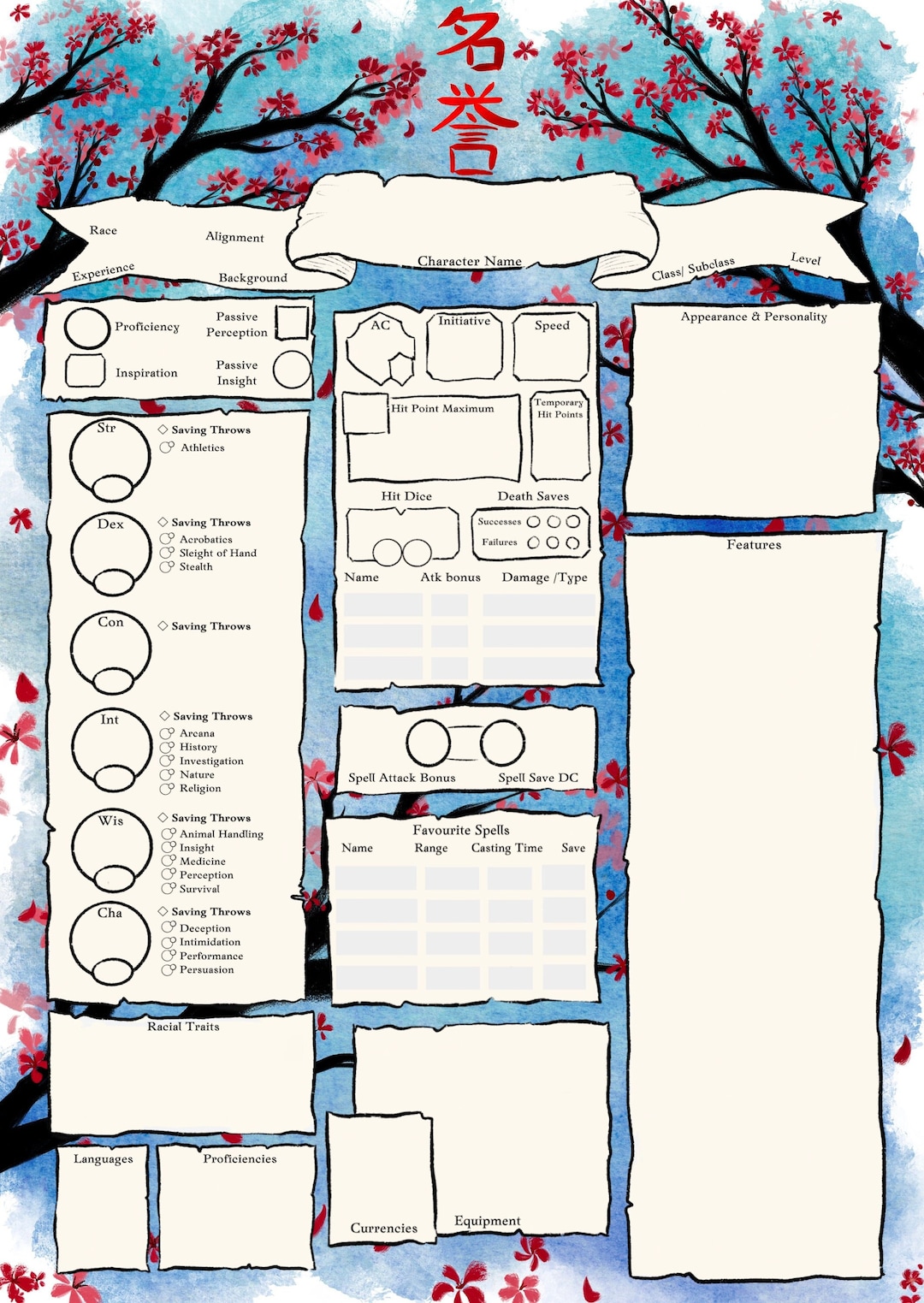 Hanami Dnd 5e Character Sheet: Japanese TTRPG Journal (digital Download ...