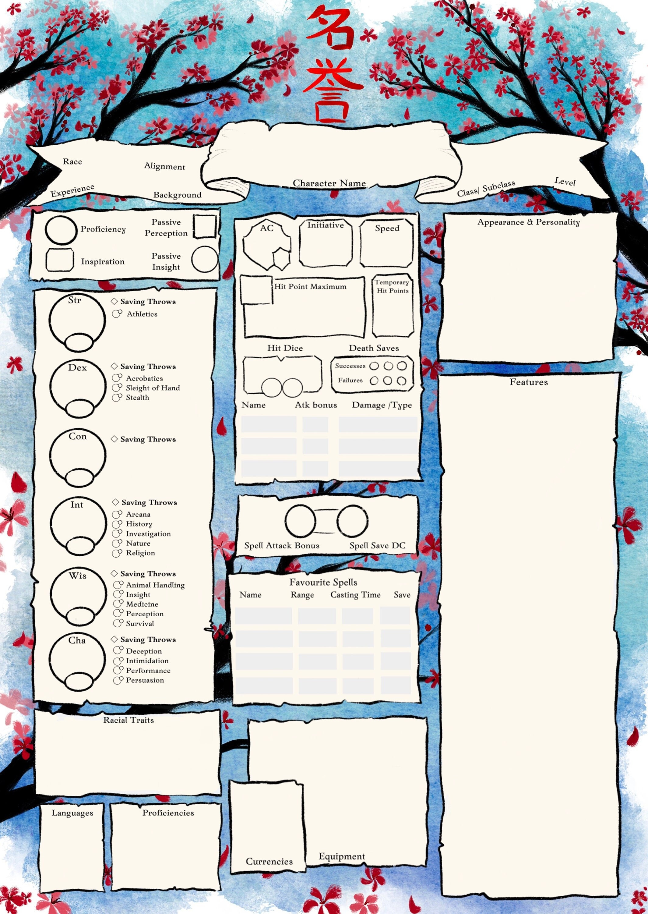Hanami Dnd 5e Character Sheet: Japanese TTRPG Journal (digital Download ...