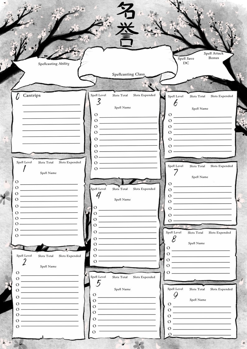 Hanami / Dnd Character Sheet PDF / Dnd Character Journal / - Etsy