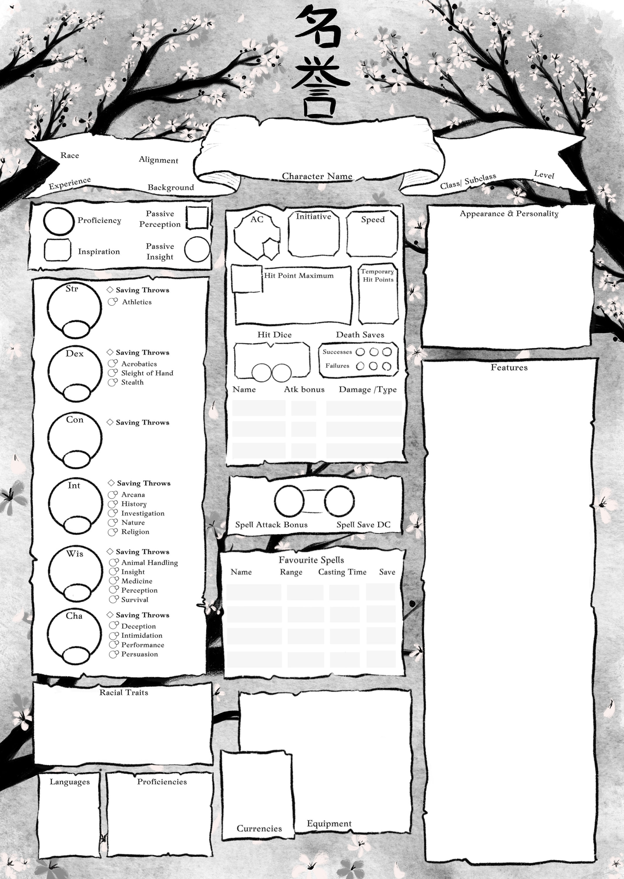 Hanami / Dnd Character Sheet PDF 5e Character Sheet Japan Dnd - Etsy