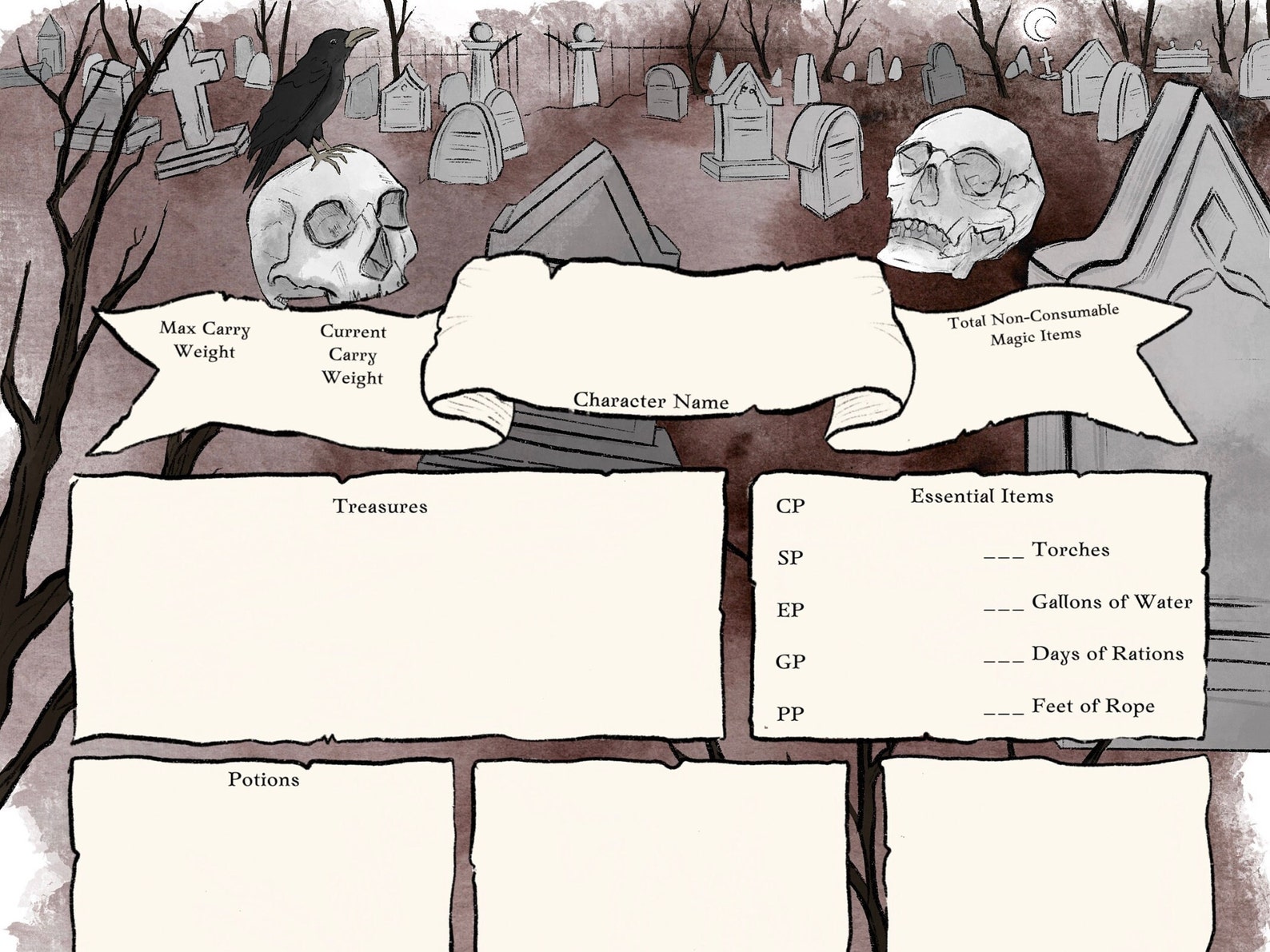 Graveyard Dnd 5e Character Sheet: Necromancer, Wizard, Cleric (PDF ...
