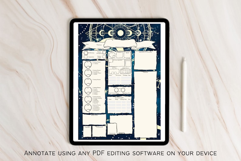 Celestial Skies / Dnd Character Sheet PDF / Dnd Character Journal ...