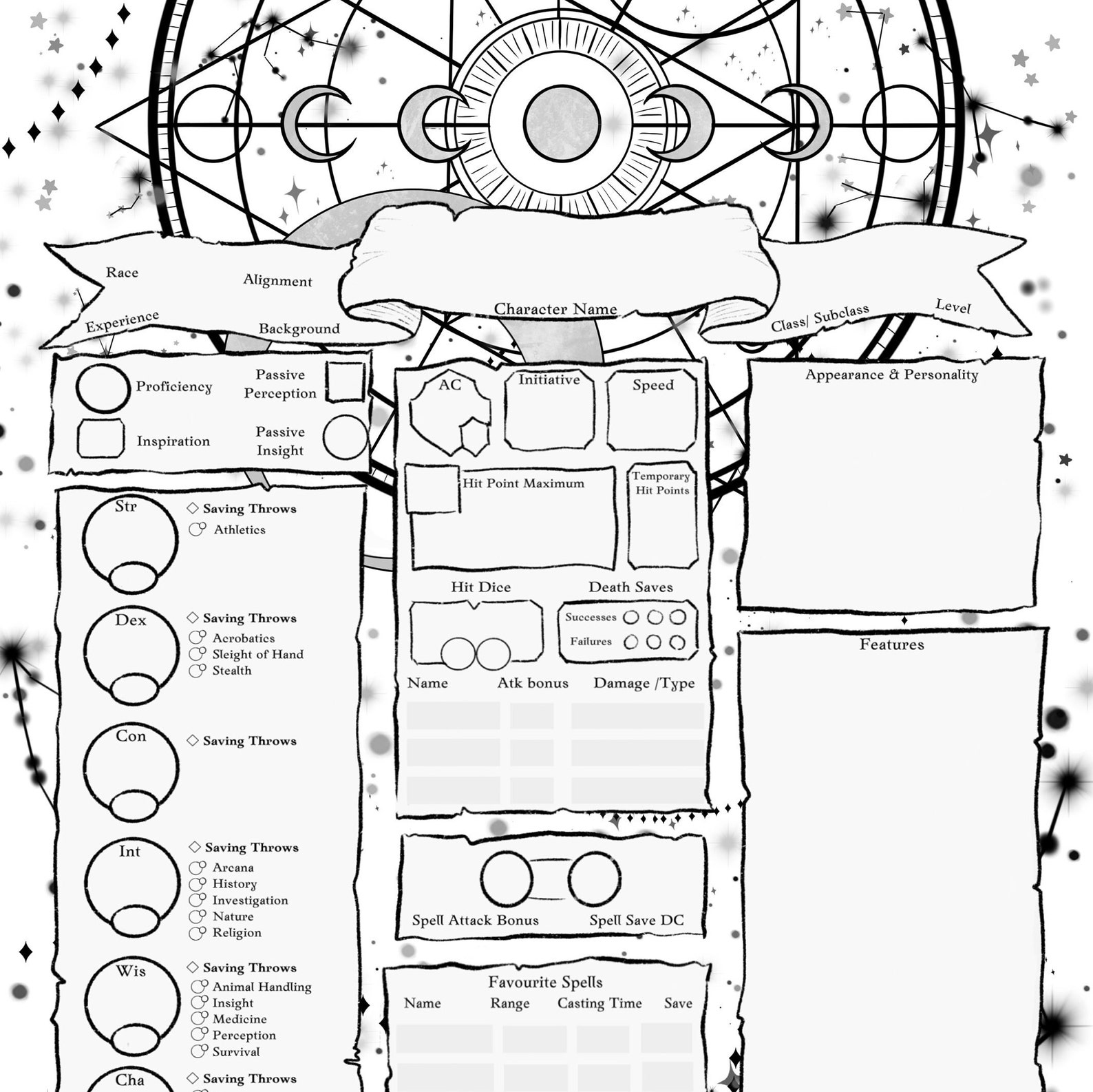 Celestial Skies / Dnd Character Sheet PDF / Dnd Character Journal ...