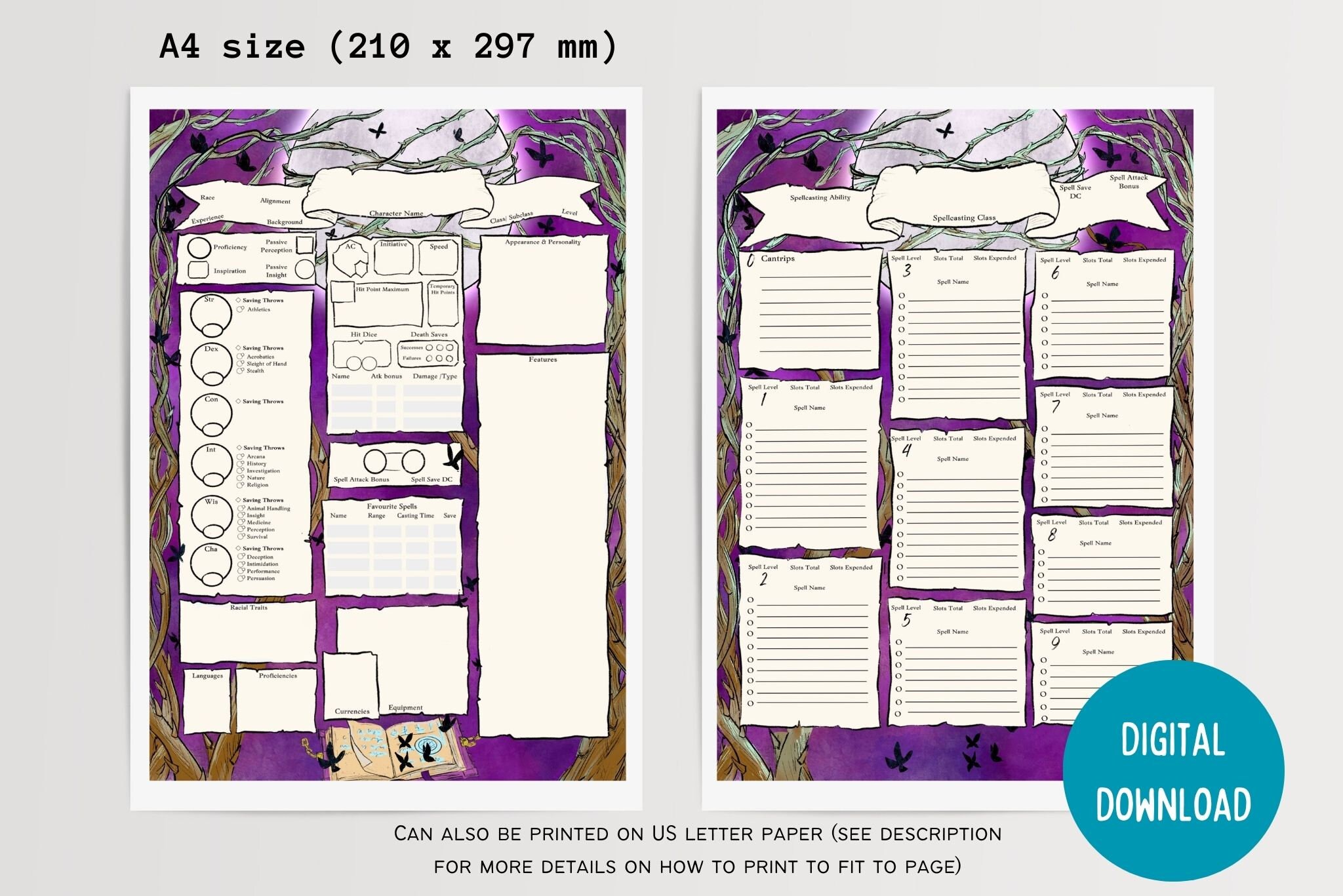 Lunar Fey / Dnd Character Sheet PDF / 5e Character Sheet Druid Dnd ...