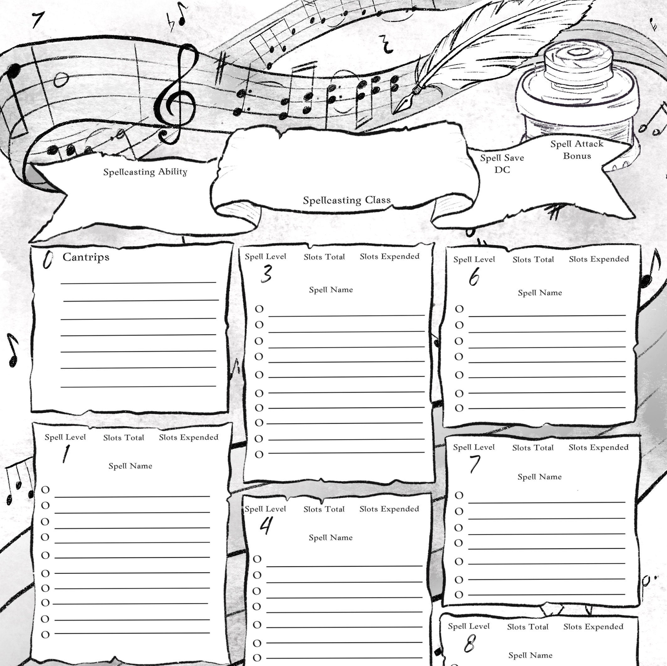 Sonata / Dnd Bard Character Sheet / Dnd Character Sheet PDF / - Etsy ...