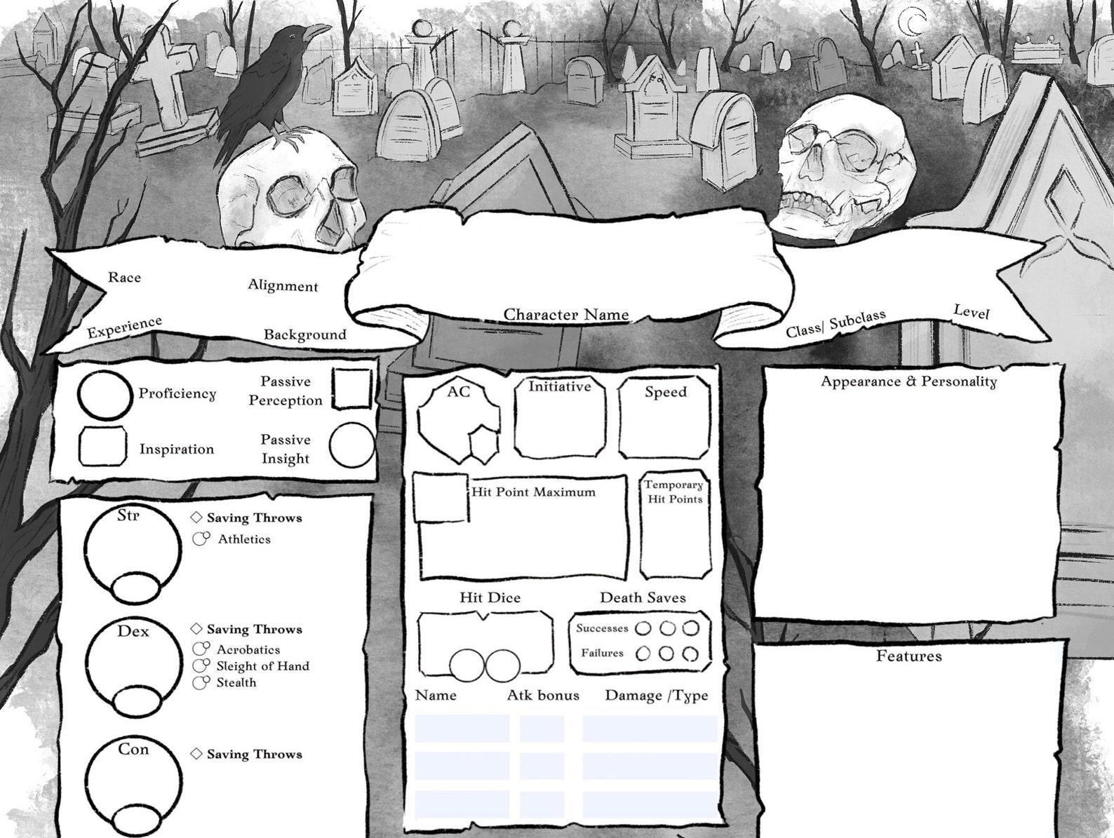 Graveyard Dnd 5e Character Sheet: Necromancer, Wizard, Cleric (PDF ...