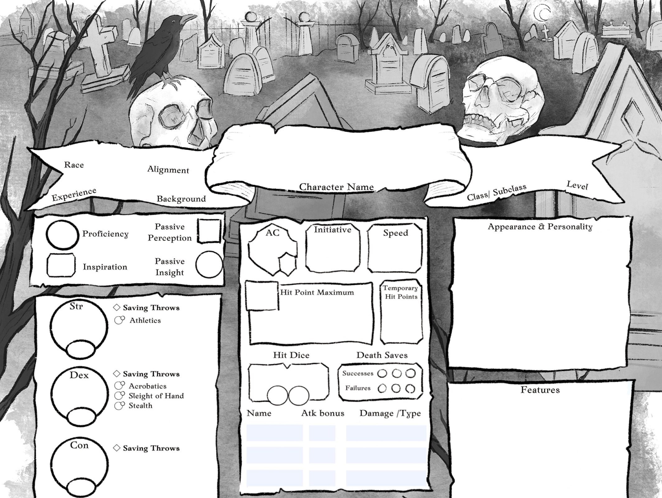 Graveyard Dnd 5e Character Sheet: Necromancer, Wizard, Cleric (PDF) - Etsy