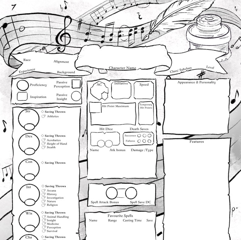 Sonata / Dnd Bard Character Sheet / Dnd Character Sheet PDF / - Etsy ...