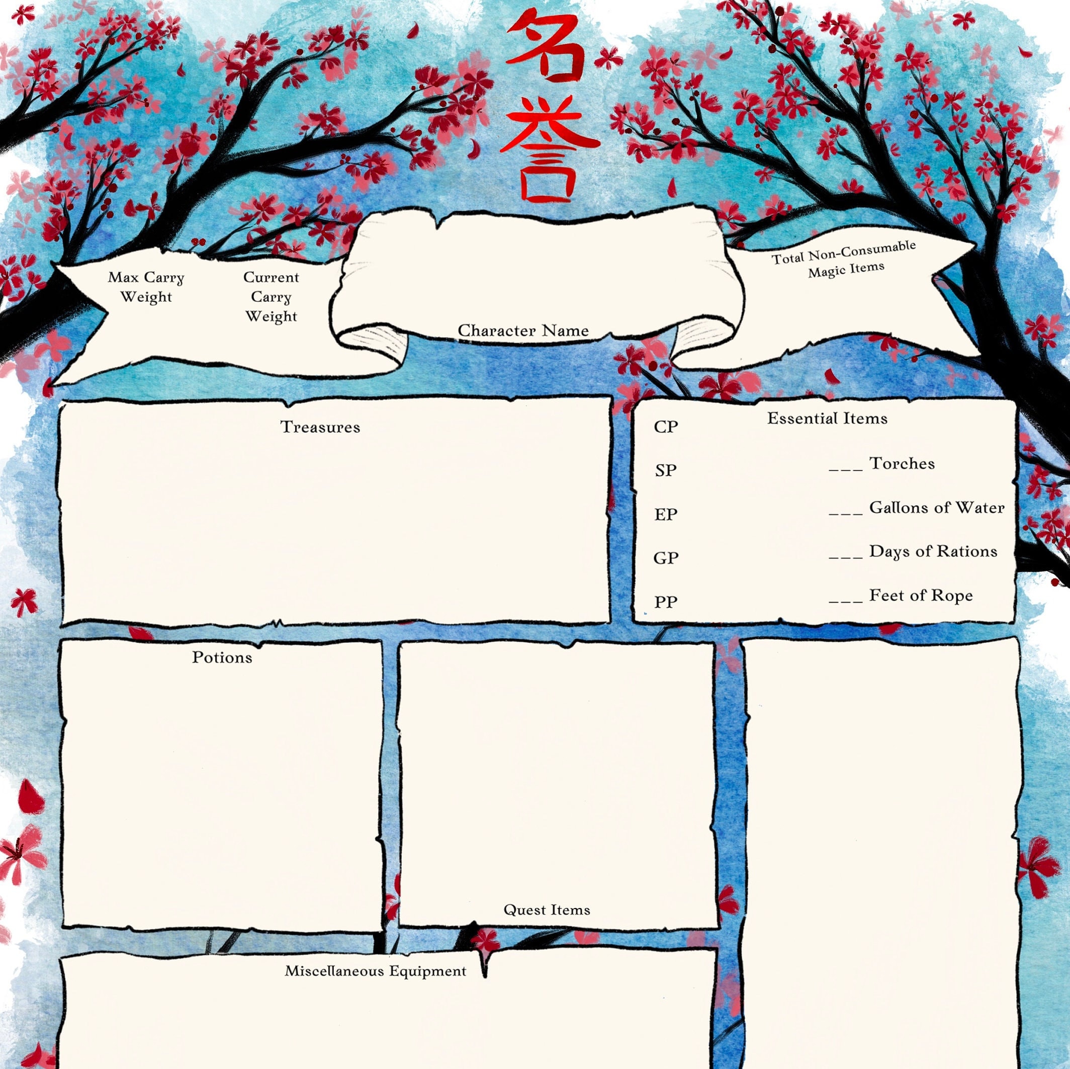 Hanami Dnd 5e Character Sheet: Japanese TTRPG Journal (digital Download ...