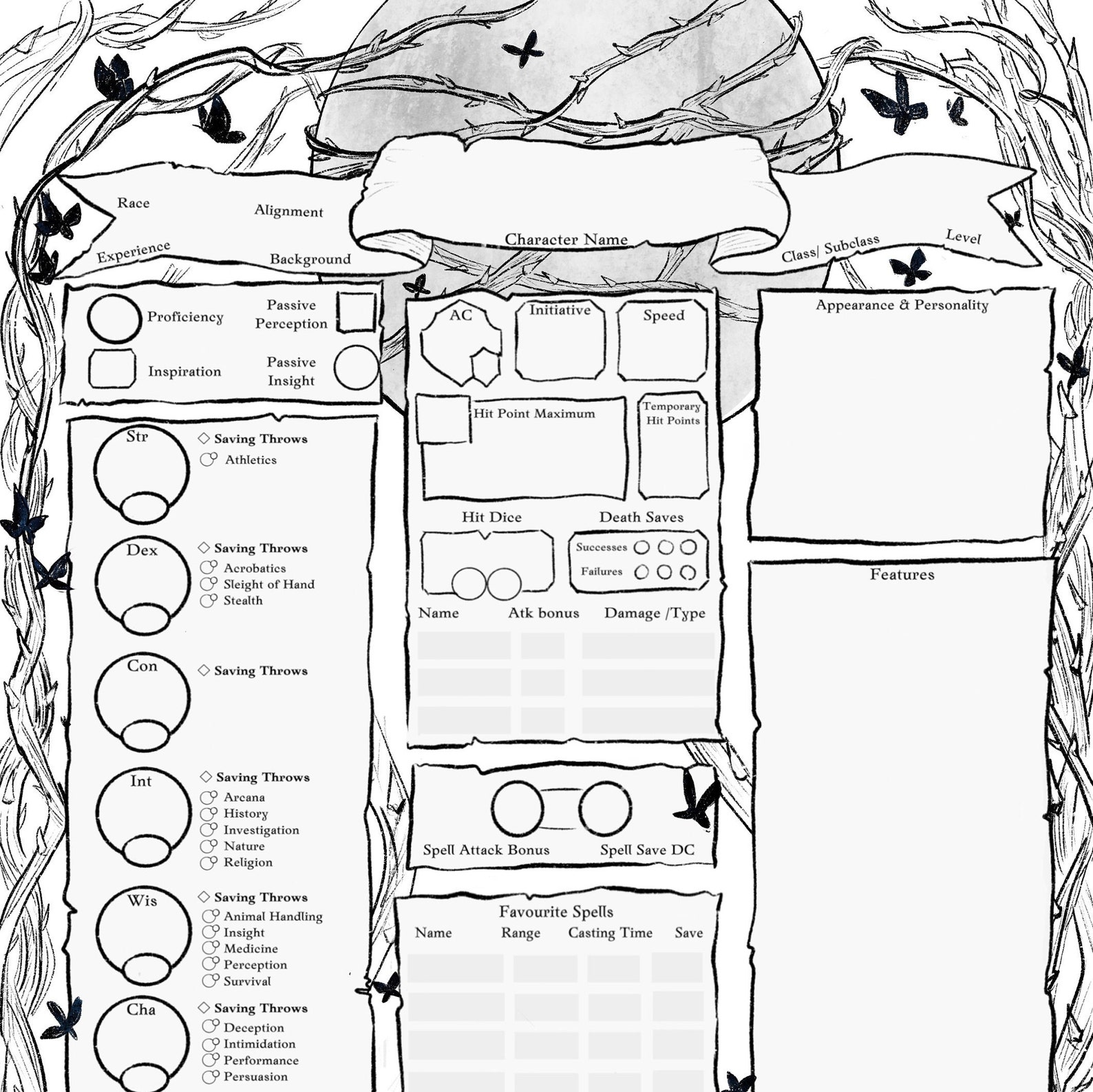 Lunar Fey / Dnd Character Sheet PDF / 5e Character Sheet Druid - Etsy ...