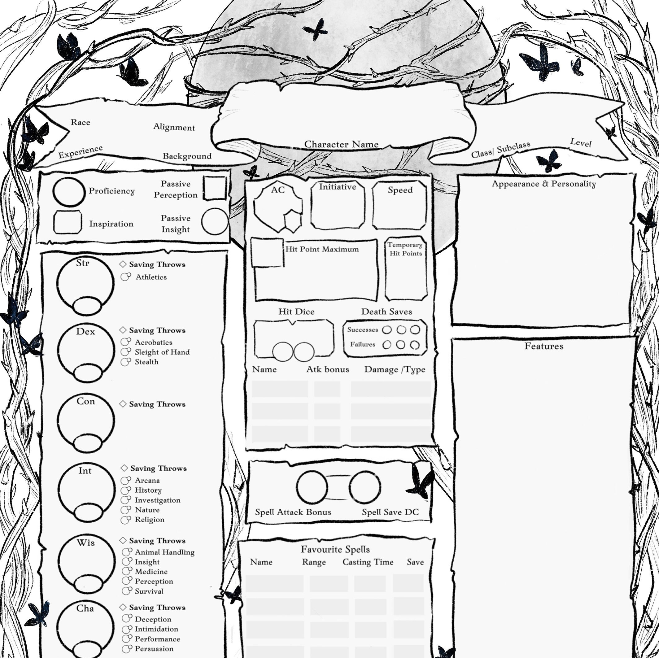Lunar Fey / Dnd Character Sheet PDF / 5e Character Sheet Druid - Etsy ...
