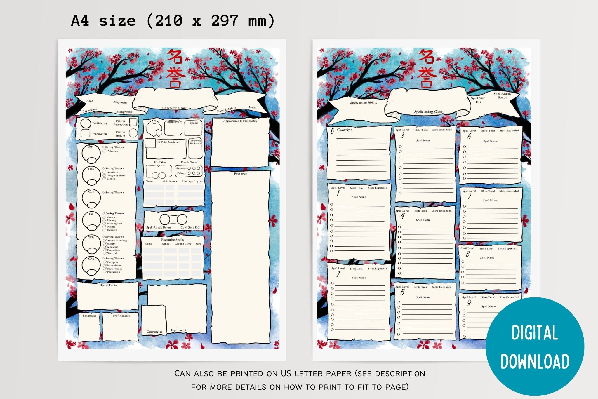 Hanami Dnd 5e Character Sheet: Japanese TTRPG Journal (digital Download ...