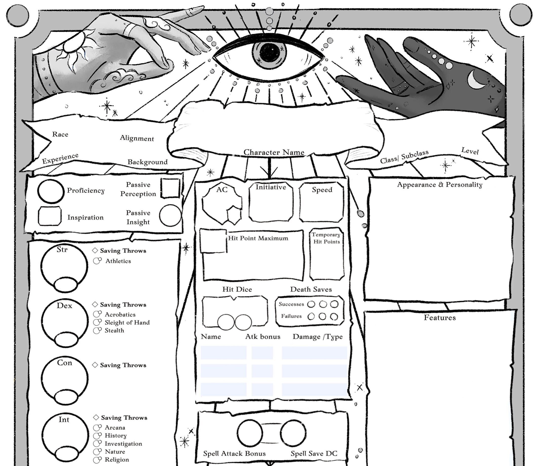 Cosmic Monk Dnd 5e Character Sheet: Illustrated PDF Journal - Etsy