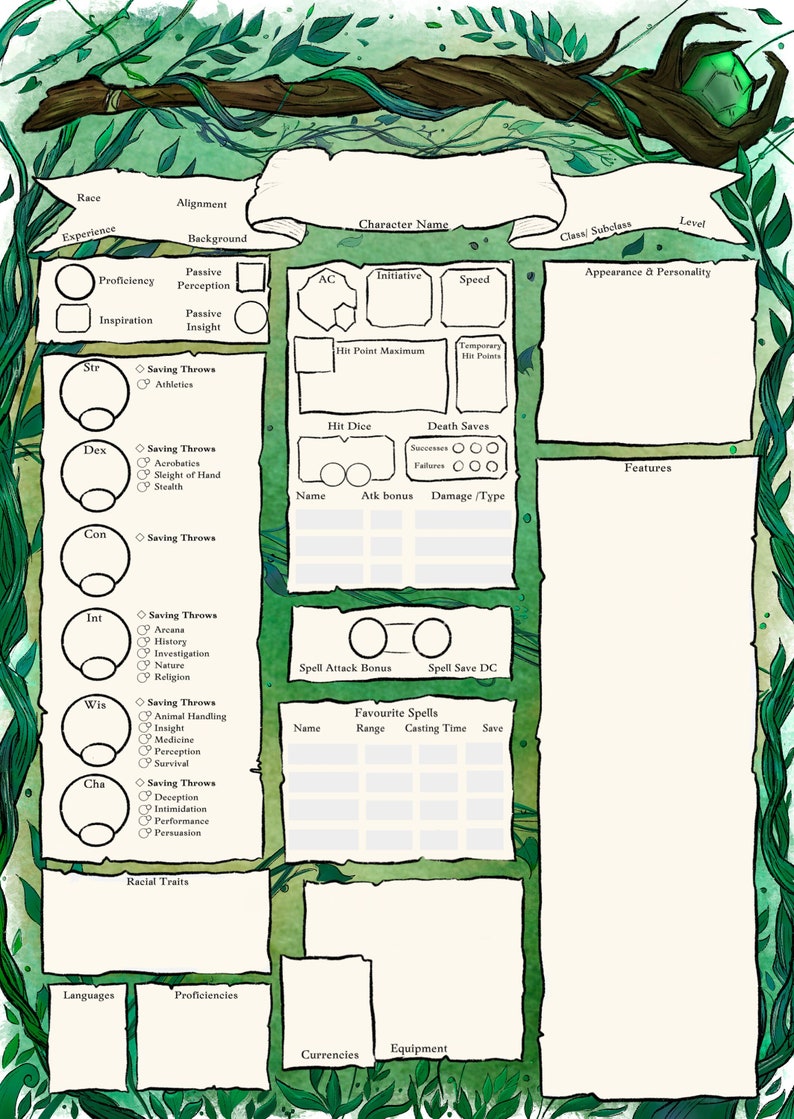Secret Grove Dnd 5e Character Sheet: Hand-illustrated RPG Journal (PDF ...