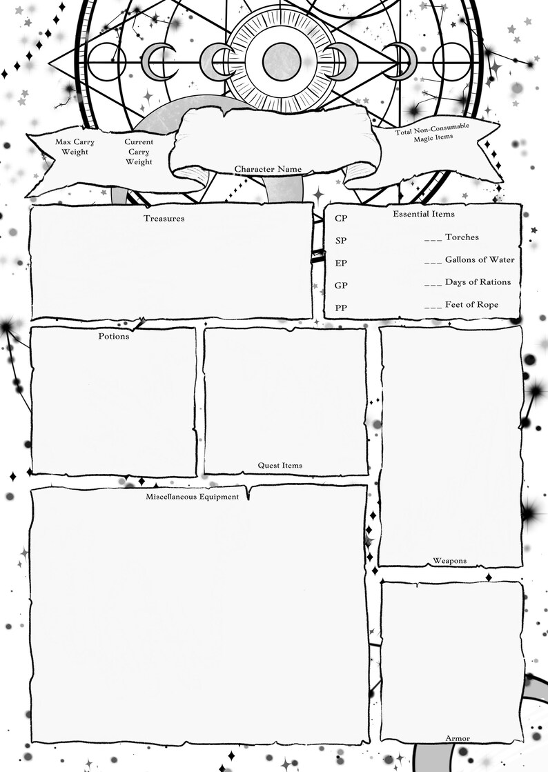 Celestial Dnd Character Sheet: 5e RPG Journal (PDF Download) - Etsy