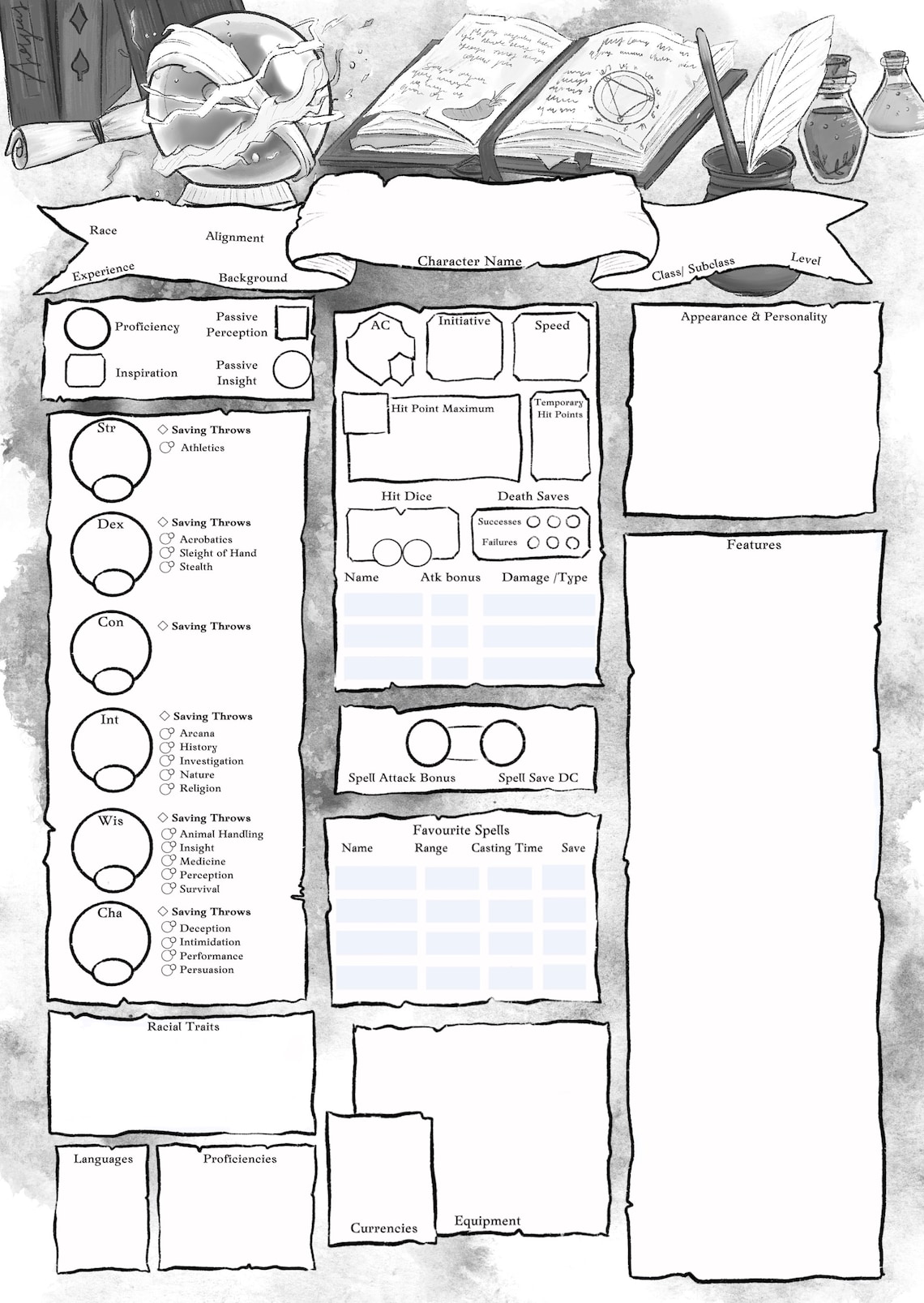 Arcana / Dnd Wizard Character Sheet/ Dnd Character Sheet PDF/ Dnd ...