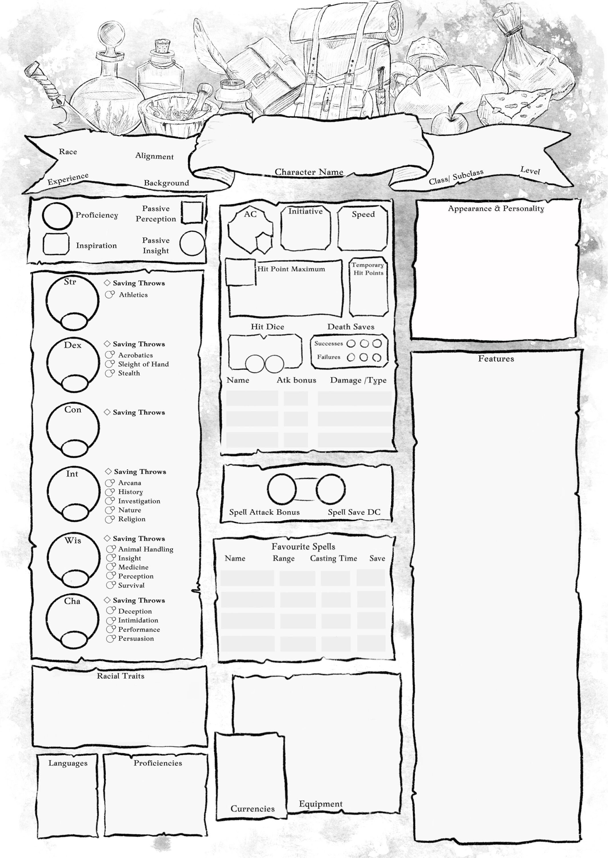 Adventuring Gear Dnd Character Sheet / Dnd Character Sheet PDF ...