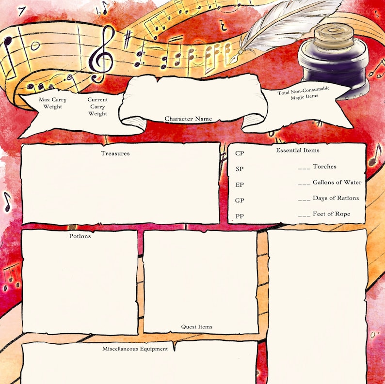 Sonata / Dnd Bard Character Sheet / Dnd Character Sheet PDF / - Etsy