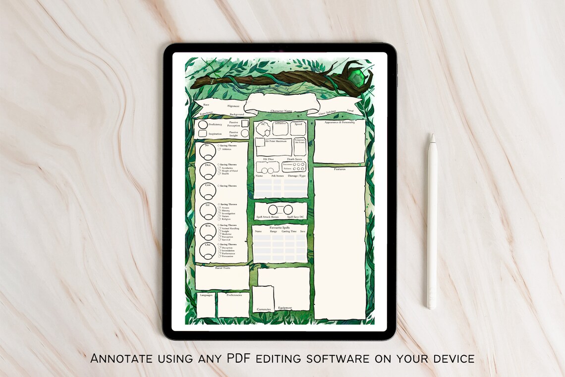 Secret Grove Dnd 5e Character Sheet: Hand-illustrated RPG Journal (PDF ...