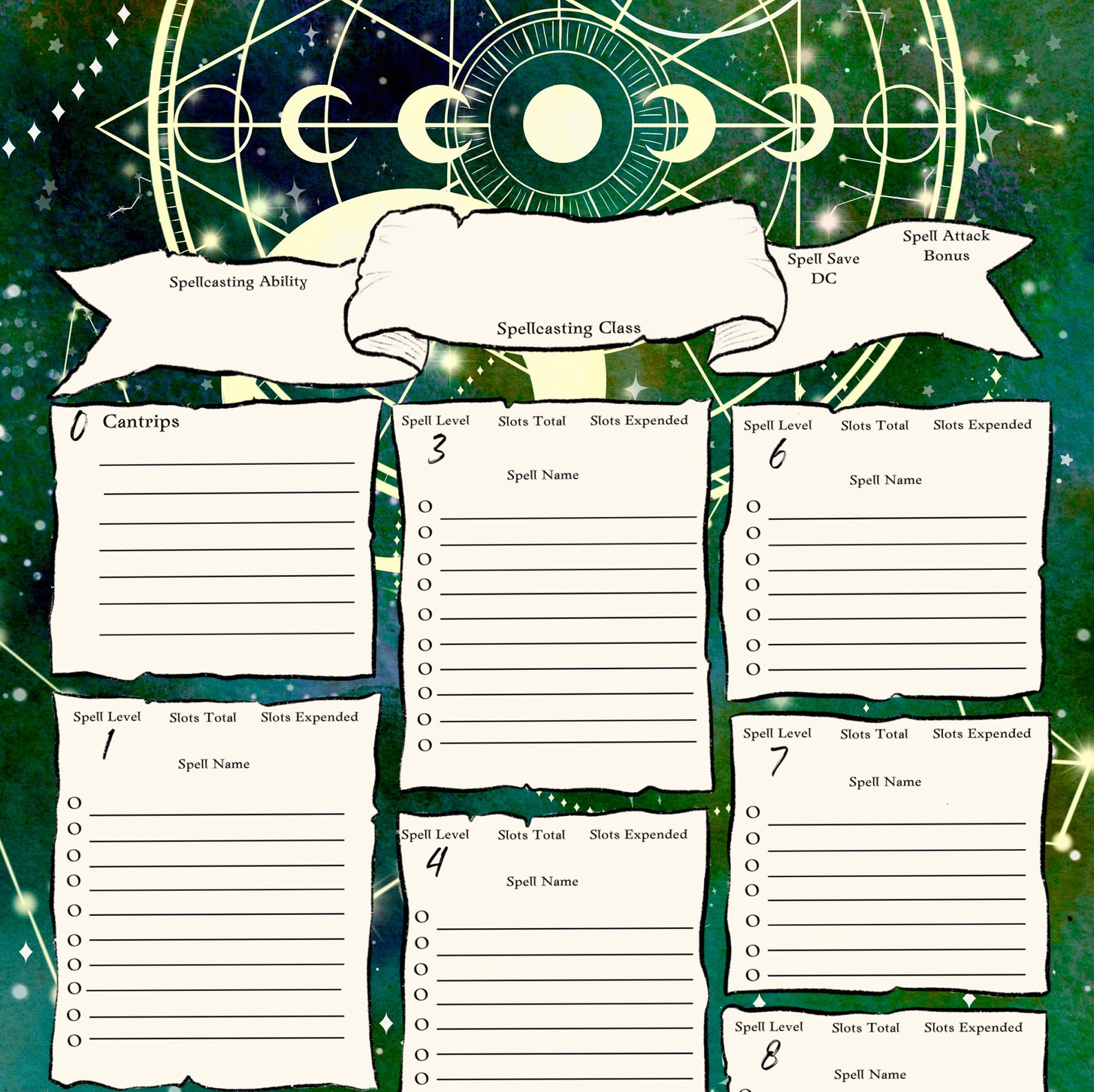 Celestial Dnd Character Sheet: 5e RPG Journal (PDF Download) - Etsy