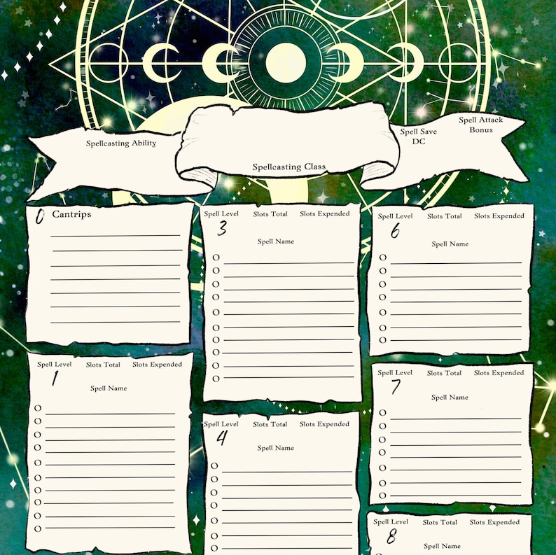 Celestial Dnd Character Sheet: 5e RPG Journal (PDF Download) - Etsy