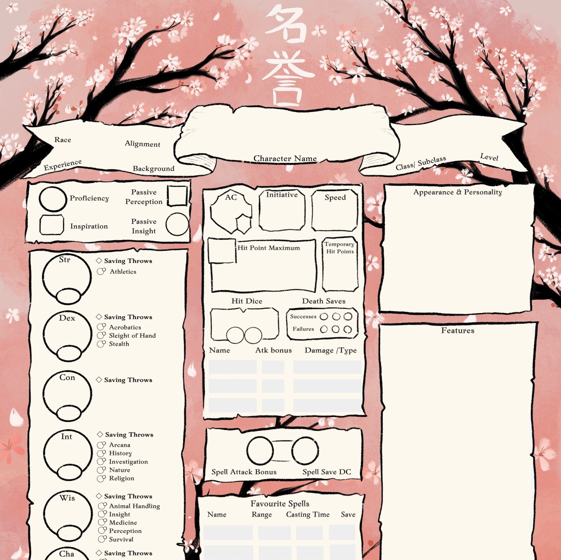 Hanami / Dnd Character Sheet PDF 5e Character Sheet Japan Dnd - Etsy ...