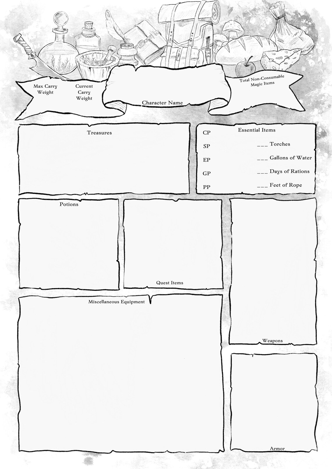 Adventuring Gear Dnd Character Sheet / Dnd Character Sheet PDF ...