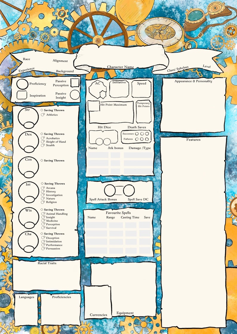 Tinkerer / Artificer Dnd Character Sheet 5e / Artificer Character Sheet ...