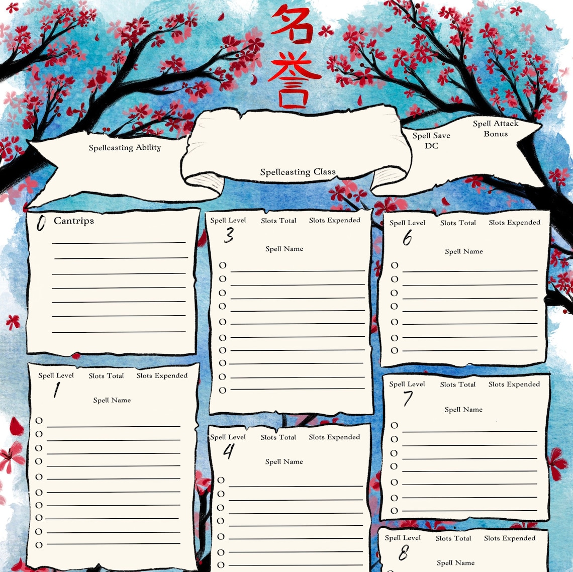 Hanami Dnd 5e Character Sheet: Japanese TTRPG Journal (digital Download ...