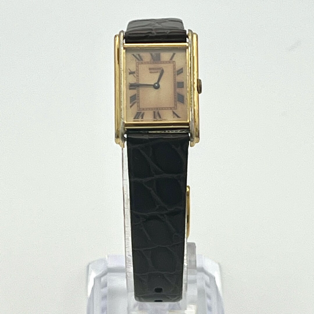 Seiko Vintage Rectangular Gold Tone and Brown Leather Strap Ladies ...