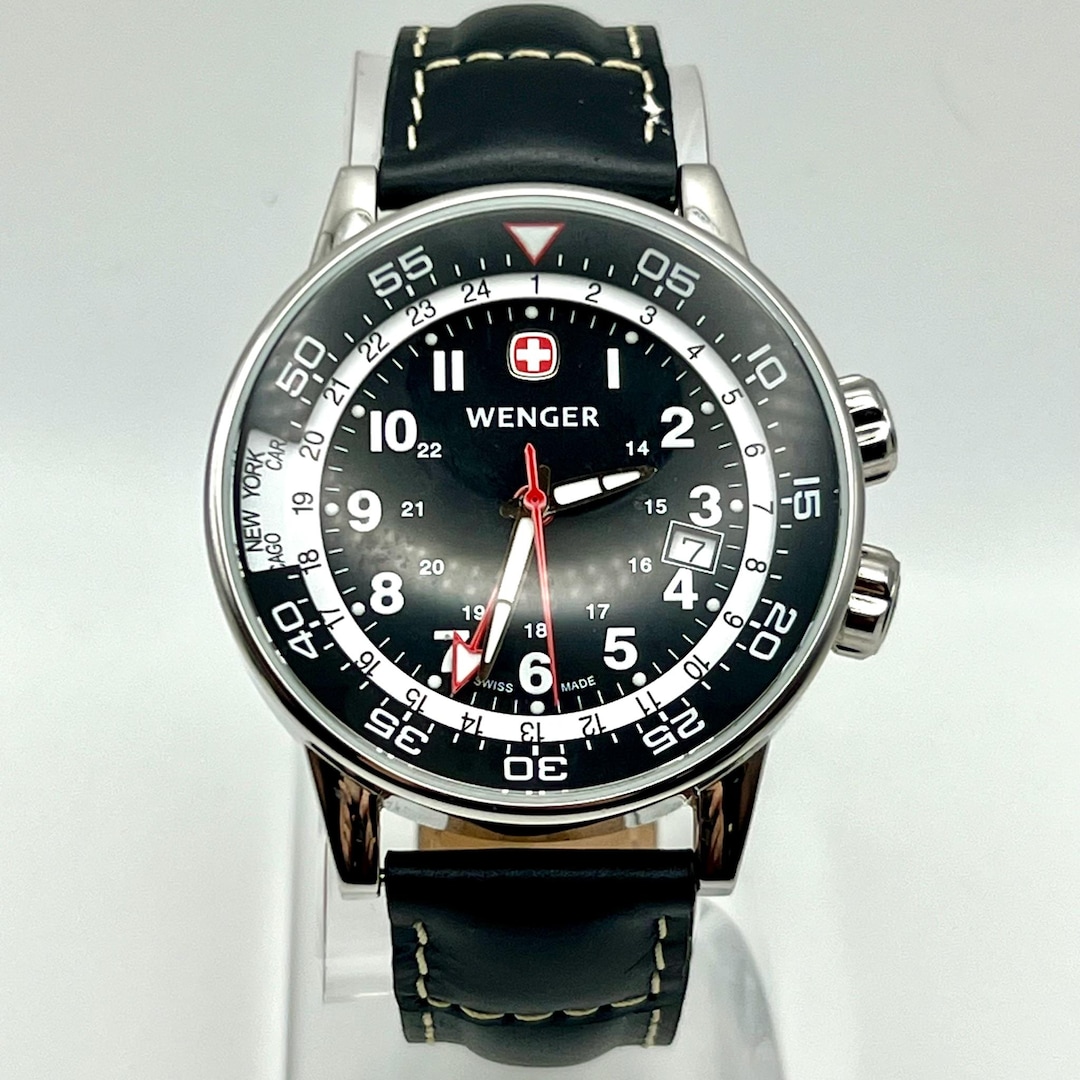 Vintage Wenger Swiss Army Rare Men’s Commando Dual Time 42mm Watch ...