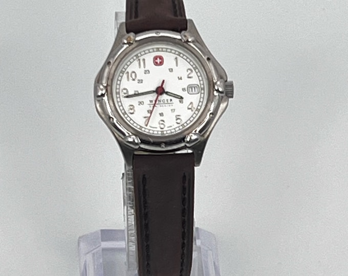 Wenger Swiss Army SAK Design 1991 Round Silver and Brown Leather Strap ...
