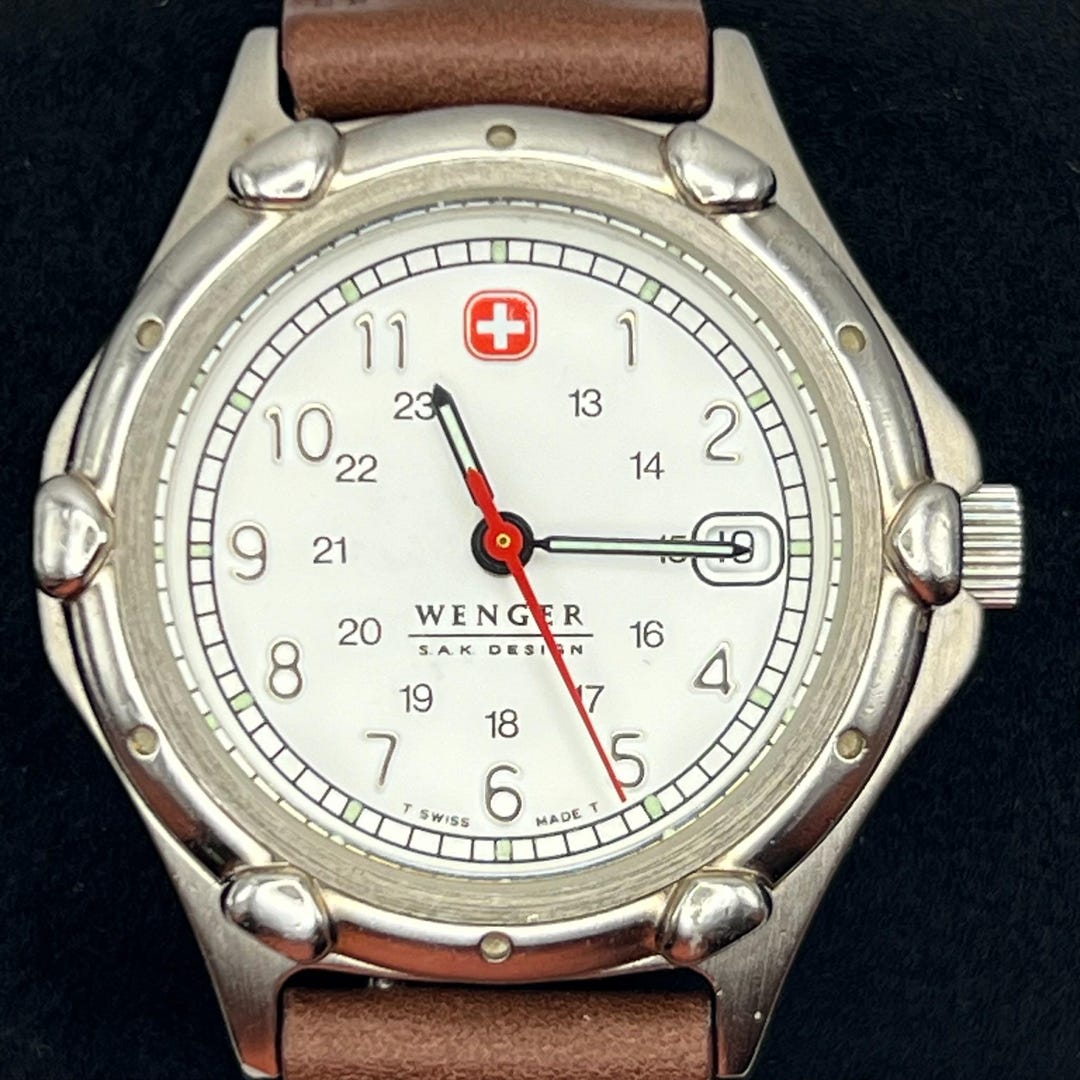 Vintage Mens Wenger SAK Design 90's White Gold and Silver Tones 36mm ...