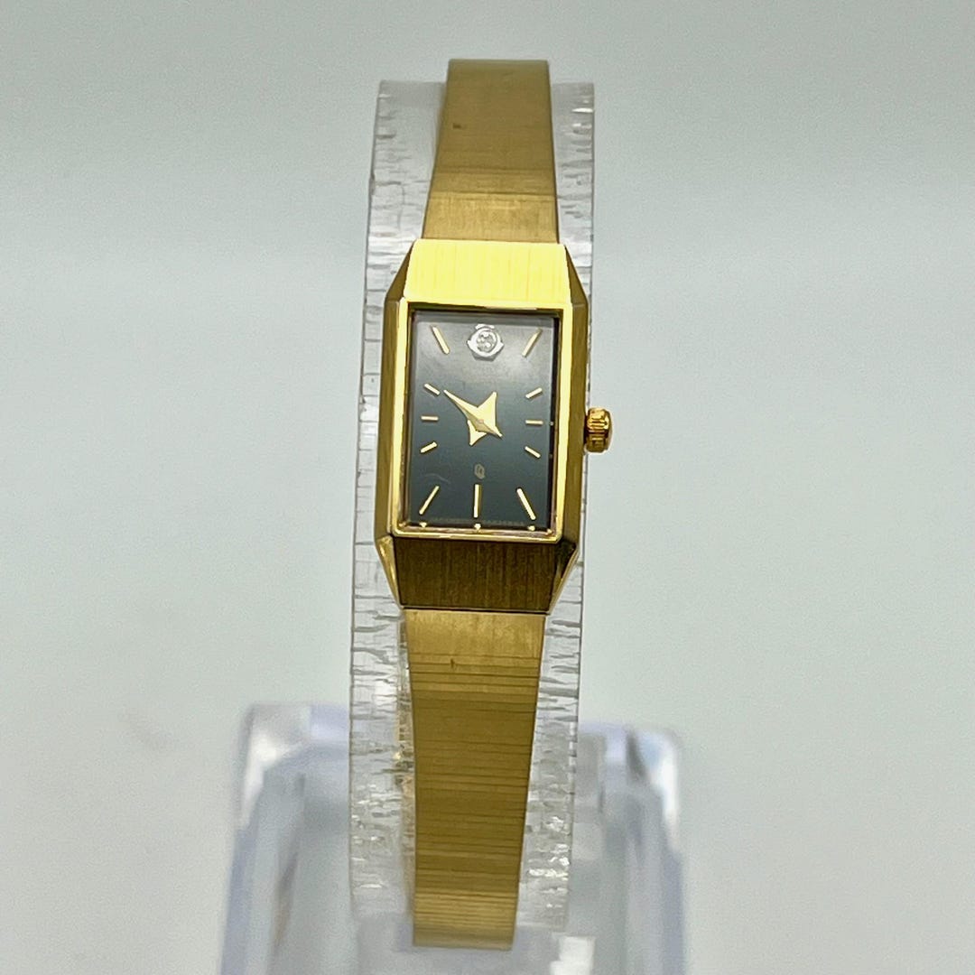 Citizen Vintage 1980's Ladies CQ Gold Plated Diamond Rectangular Gold ...