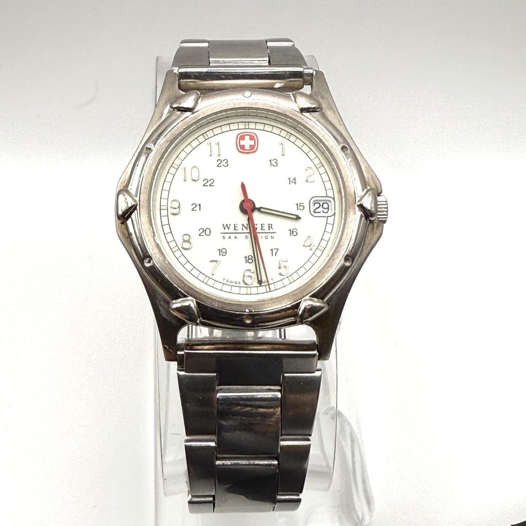 Vintage Men’s Wenger Mens Watch : SAK Design 1996 White Silver Tones ...