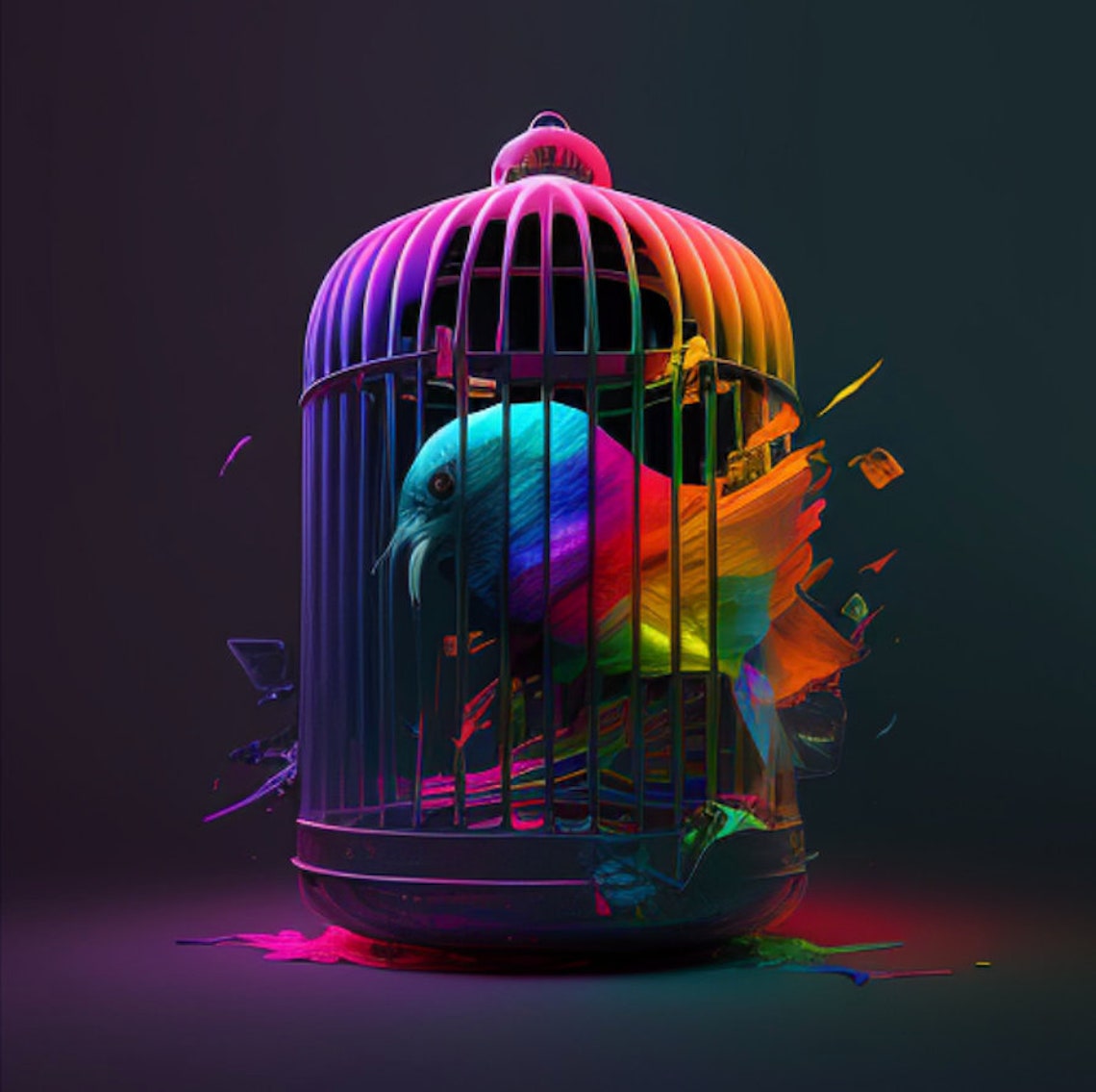 Abstract Bird in Cage Art | Colorful Metamorphosis 4K Print - Etsy